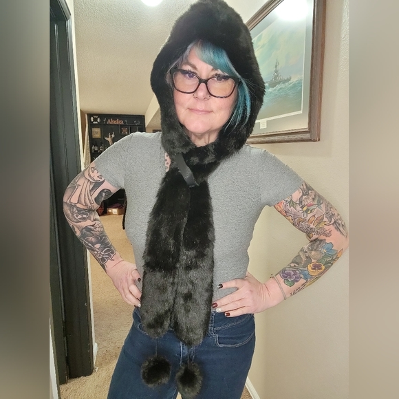 Ganka | Accessories | Faux Fur Black Hat With Fuzzy Balls | Poshmark